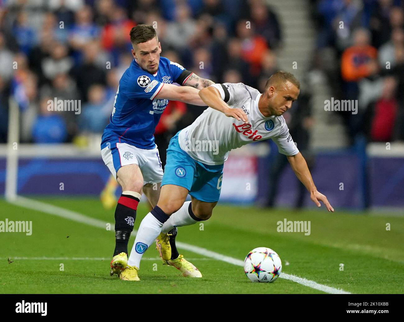 Rangers' Ryan Kent (left) and Napoli's Stanislav Lobotka in action ...