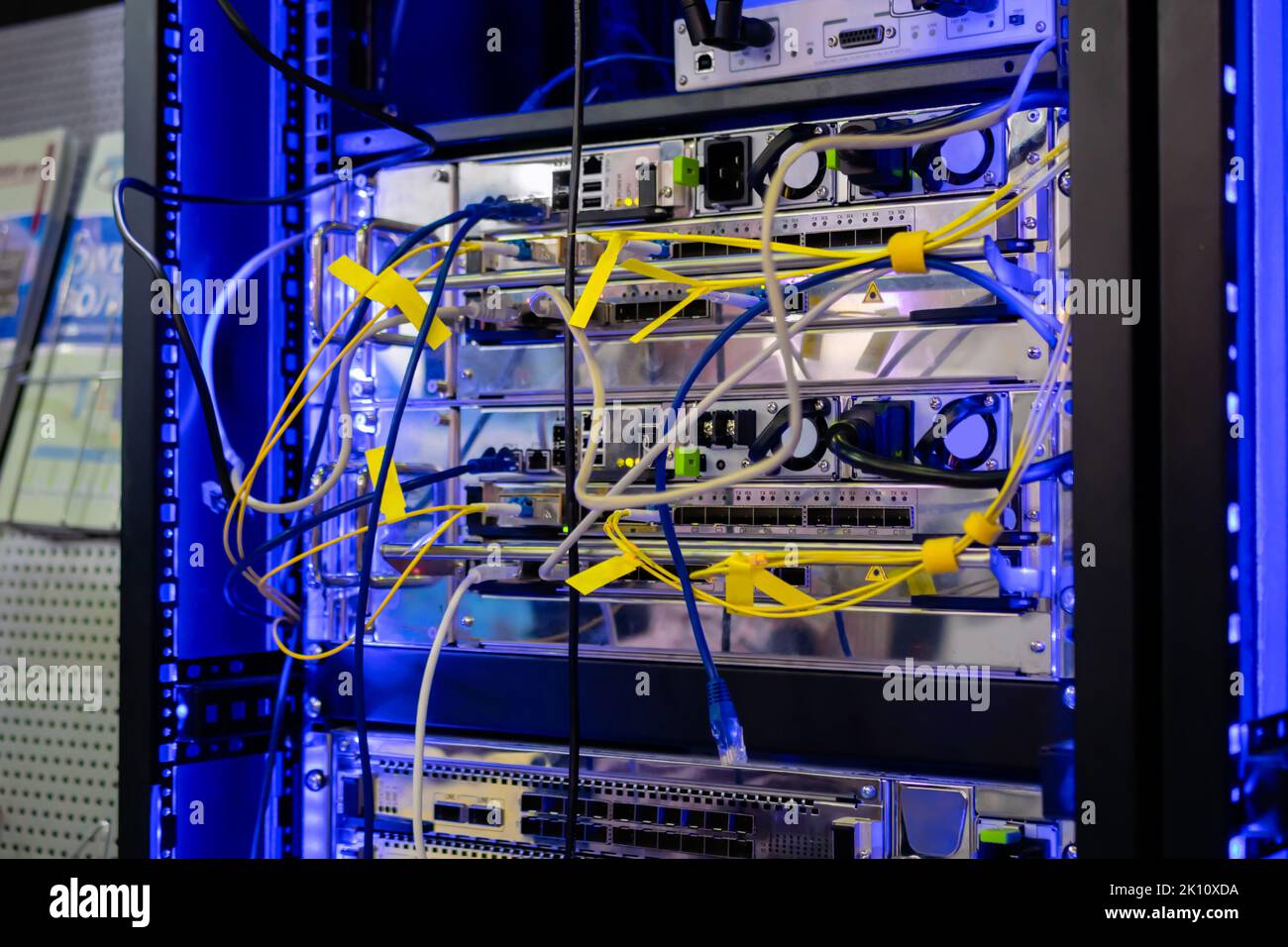 Telecommunication technology equipment - fiber optic cables and switch ...