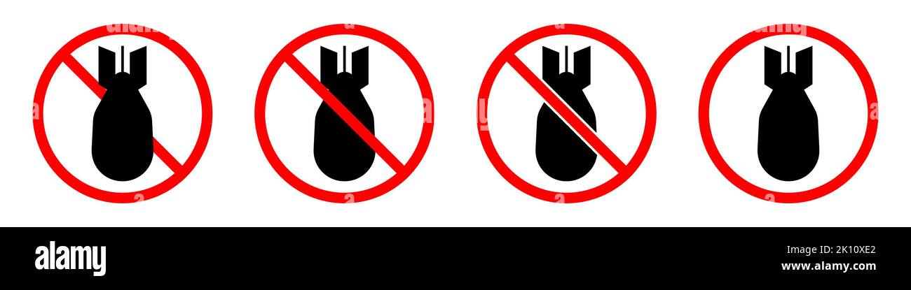 No bomb sign. Air bomb is forbidden. Prohibited sign of air bomb. Set ...