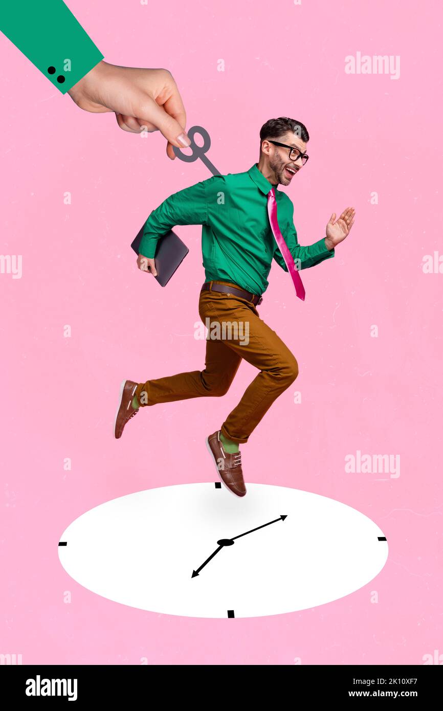 Vertical creative collage image of marionette businessman running ...