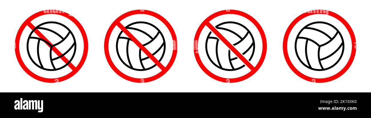 Volleyball ban sign. Volleyball is forbidden. Set of red prohibition ...