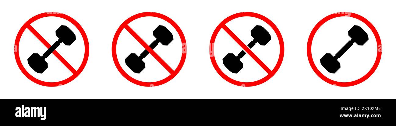 Dumbbell ban sign. Dumbbell is forbidden. Set of red prohibition sign ...