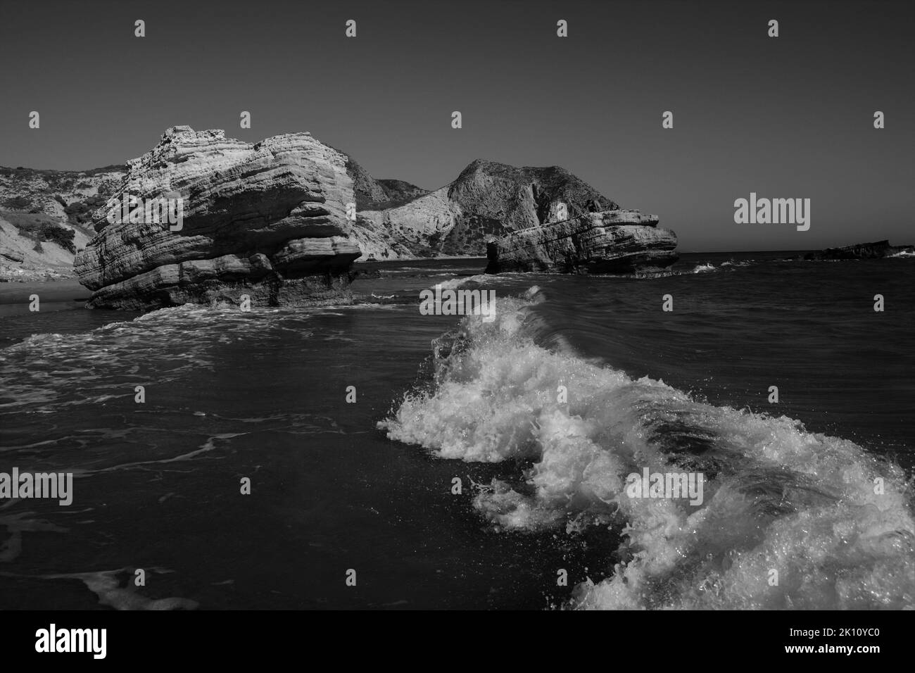 rough sea black and white at the paradise beach of the island of kos ...
