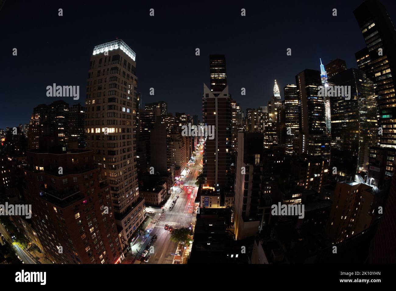 Manhattan new york city night aerial cityscape from terrace rooftop ...