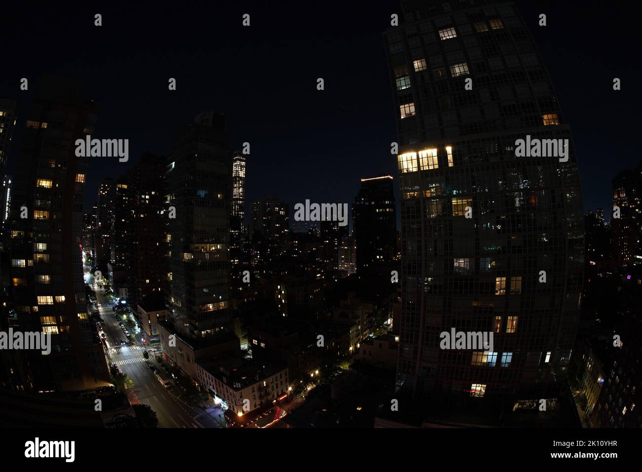 Manhattan new york city night aerial cityscape from terrace rooftop ...