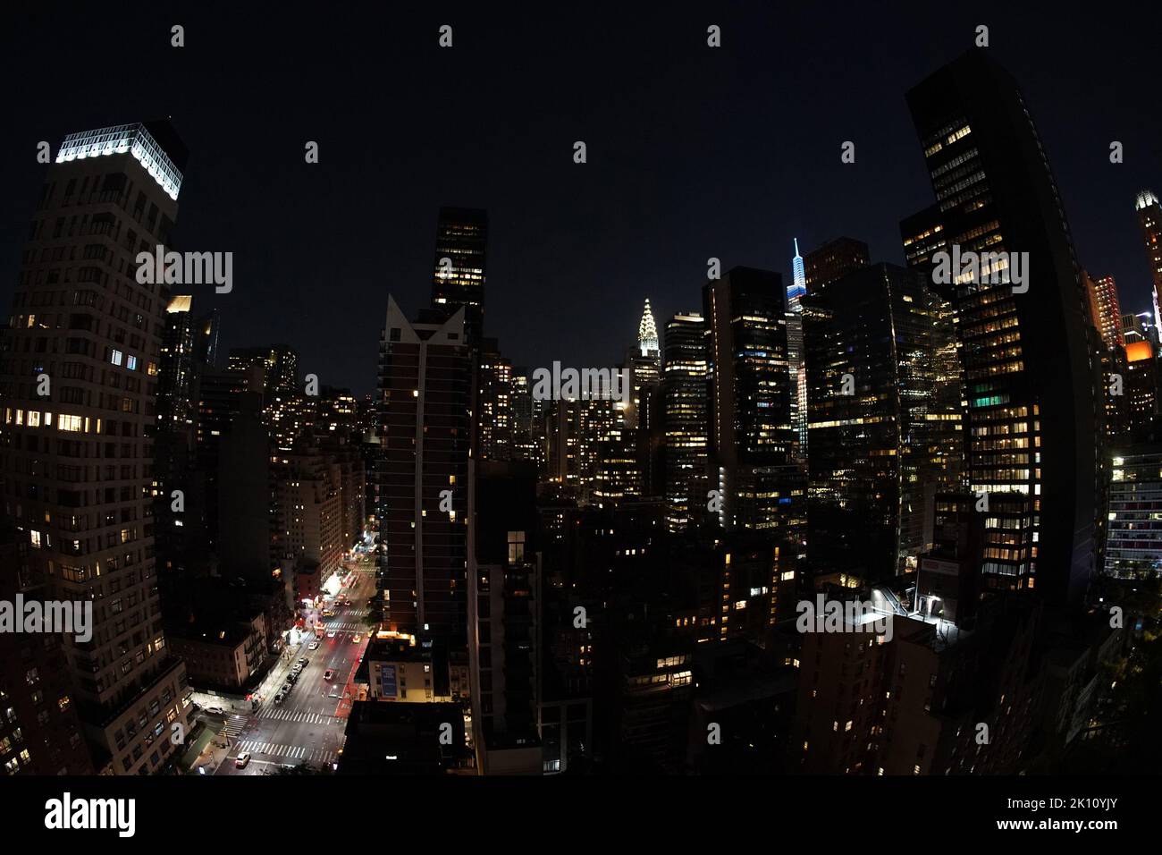Manhattan new york city night aerial cityscape from terrace rooftop ...
