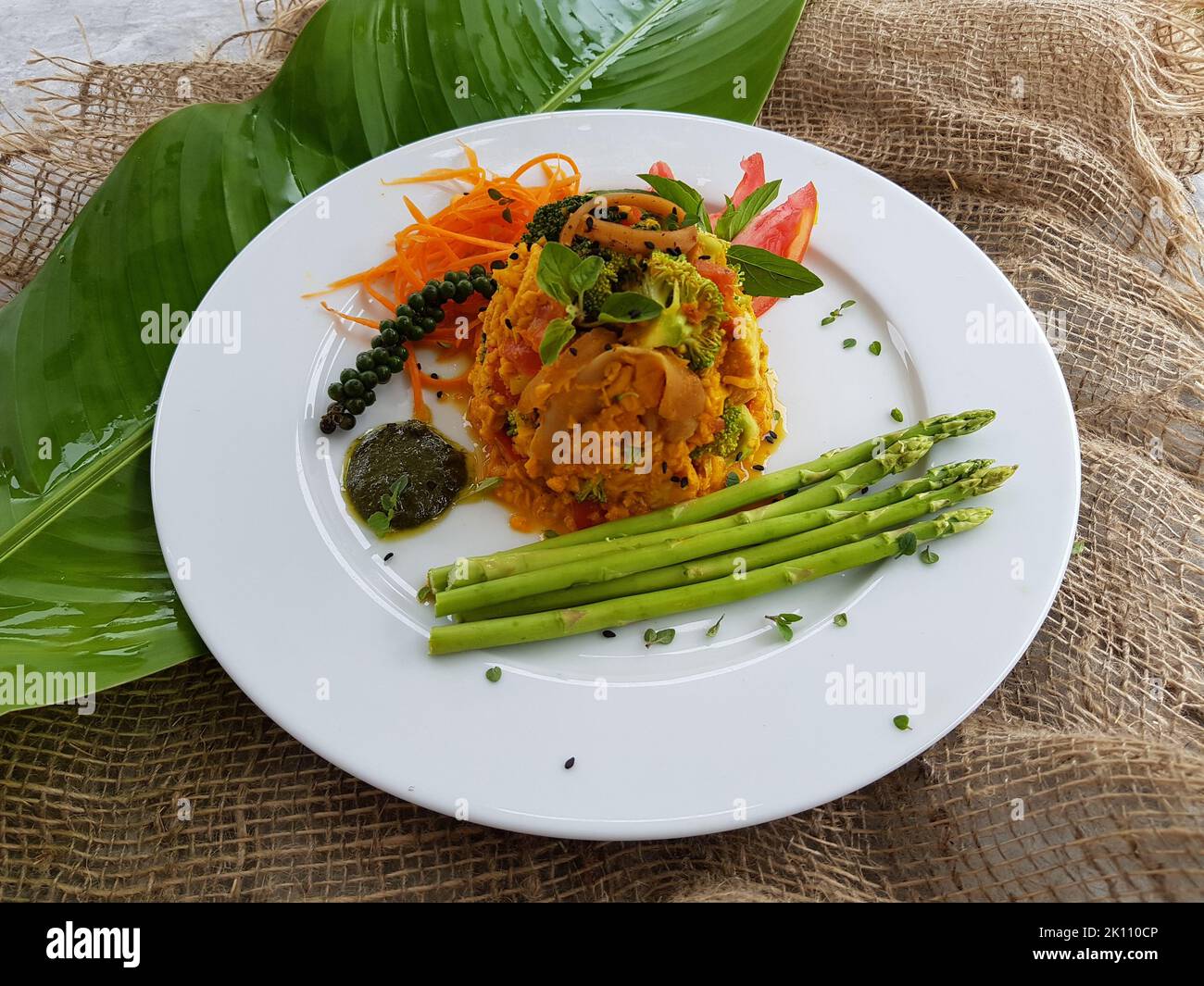 Vegetarian dish of chopped vegetables with sauce, similar to fried rice ...