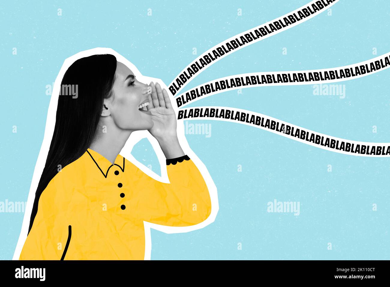 3d retro abstract creative artwork template collage of talkative woman ...