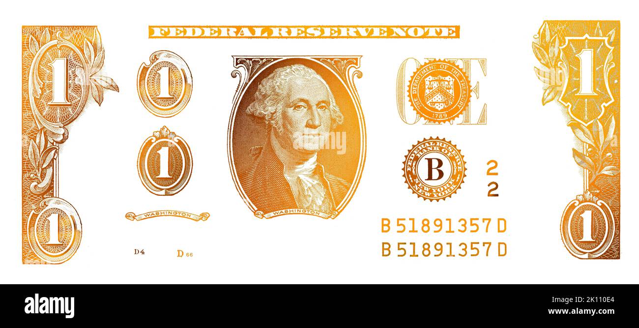 golden textured 1 US dollar banknote. Elements on tarnsparent ...