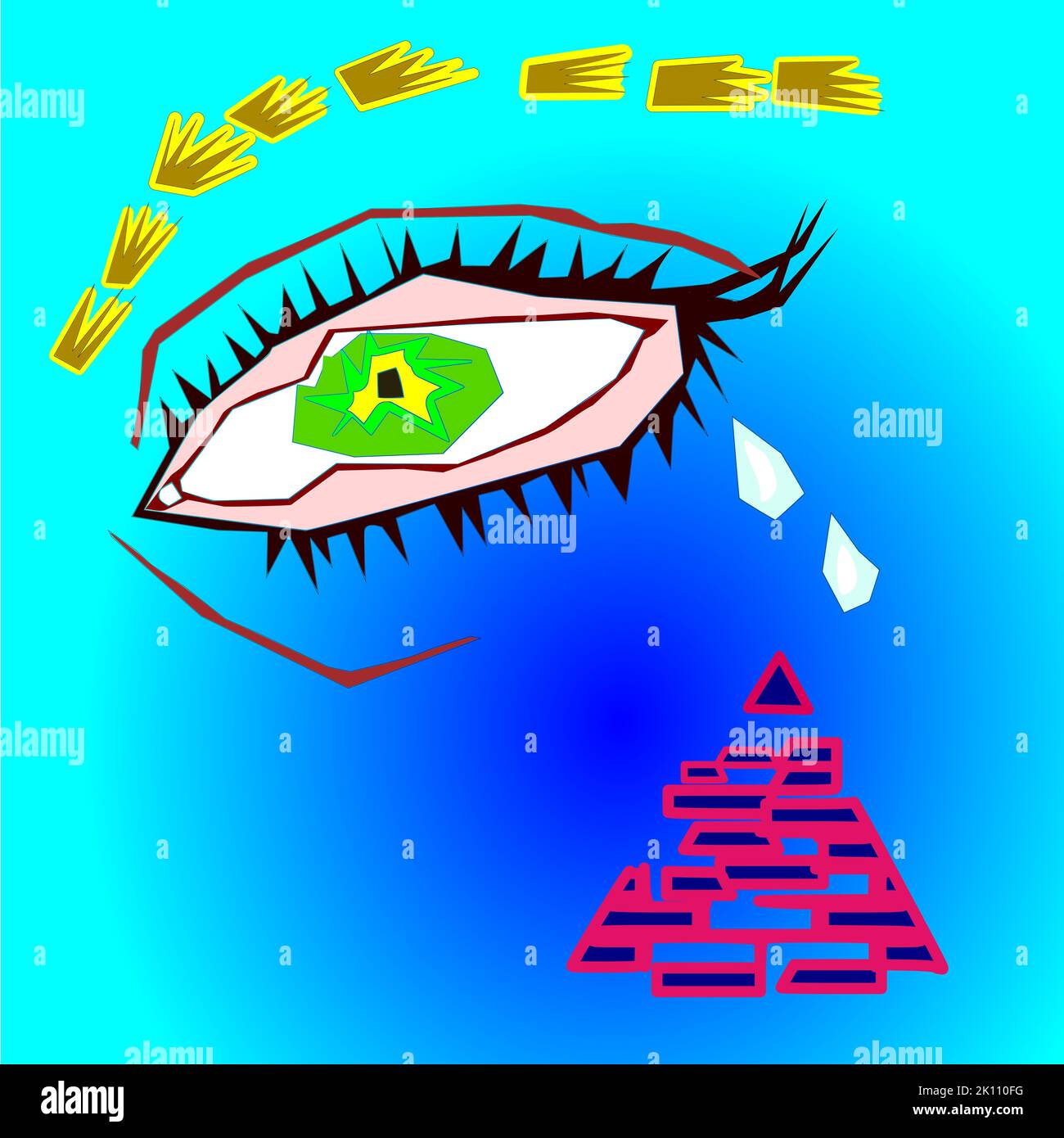 eye with tears, cry, babylon pyramid destroyed, symbols Stock Photo - Alamy
