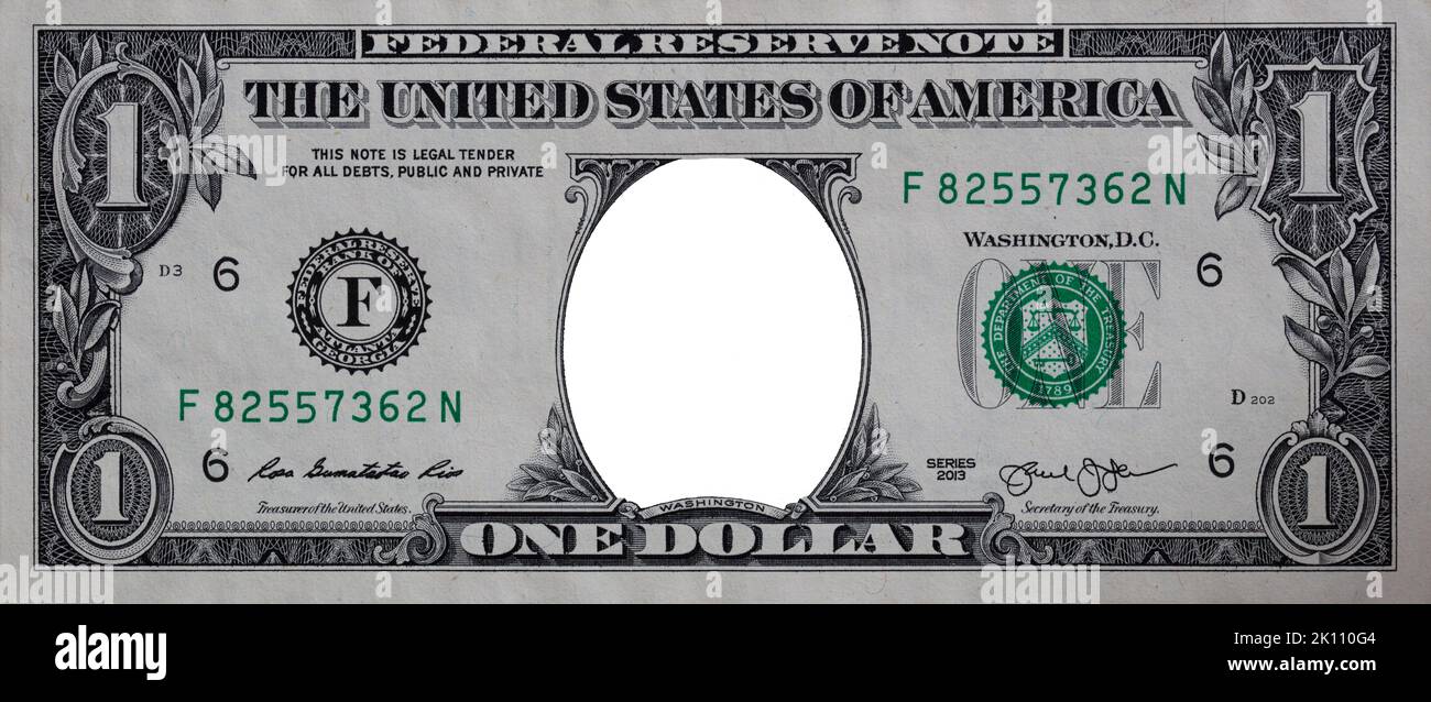 U.S. 1 dollar border with empty transparent middle area for design ...
