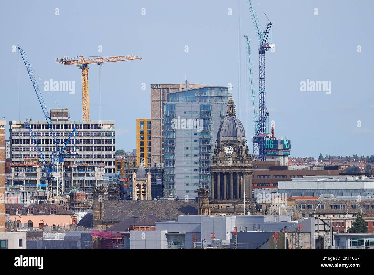 A view of Leeds Town Hall with ongoing construction projects in the ...
