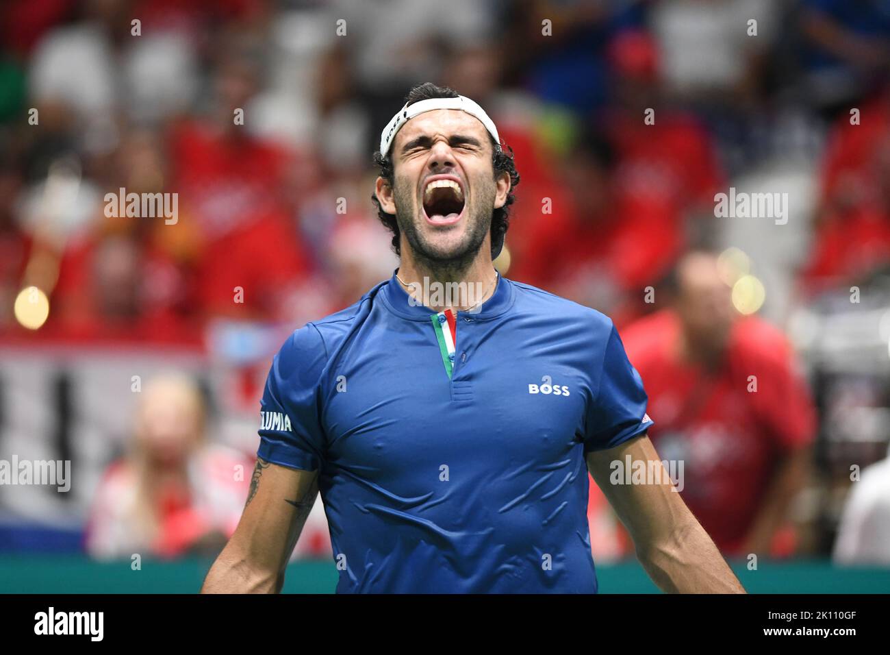 Matteo Berretini (Italy) celebrating the win against Croatia. Davis Cup ...