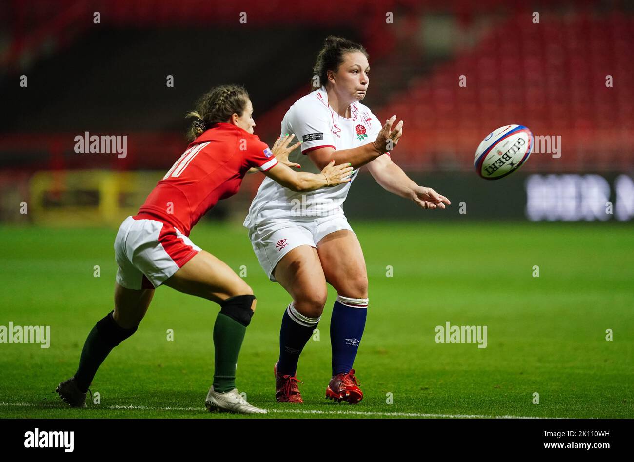 England's Amy Cokayne (right) and Wales’ Jasmine Joyce during the Women ...