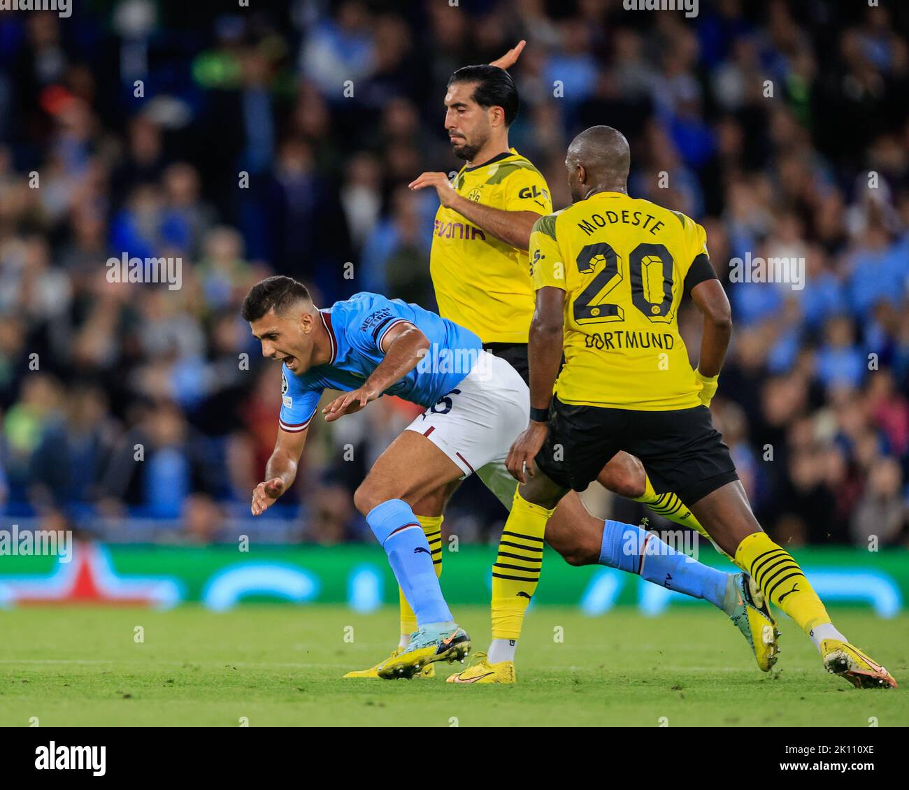 Manchester, UK. 14th Sep, 2022. Rodri #16 of Manchester City is fouled ...