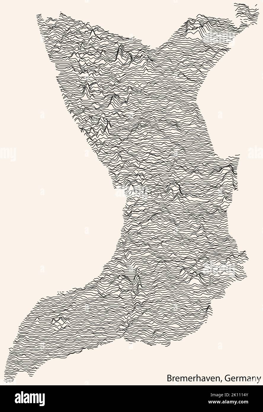 Topographic relief map of the city of BREMERHAVEN, GERMANY with black ...