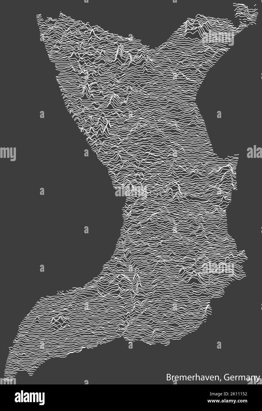 Topographic negative relief map of the city of BREMERHAVEN, GERMANY ...