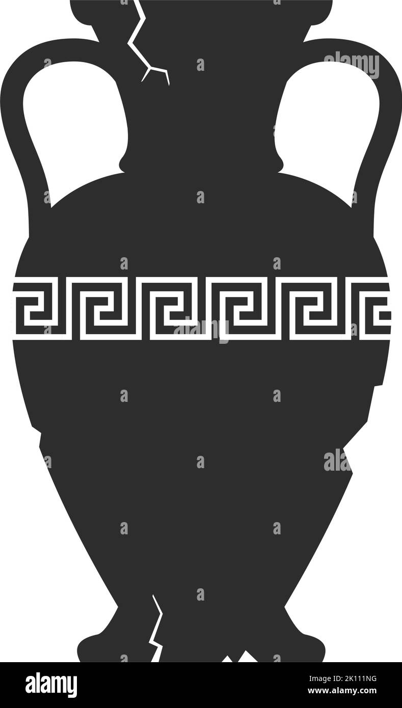 Broken amphorae silhouette. Cracked ancient greek vase with meander ...