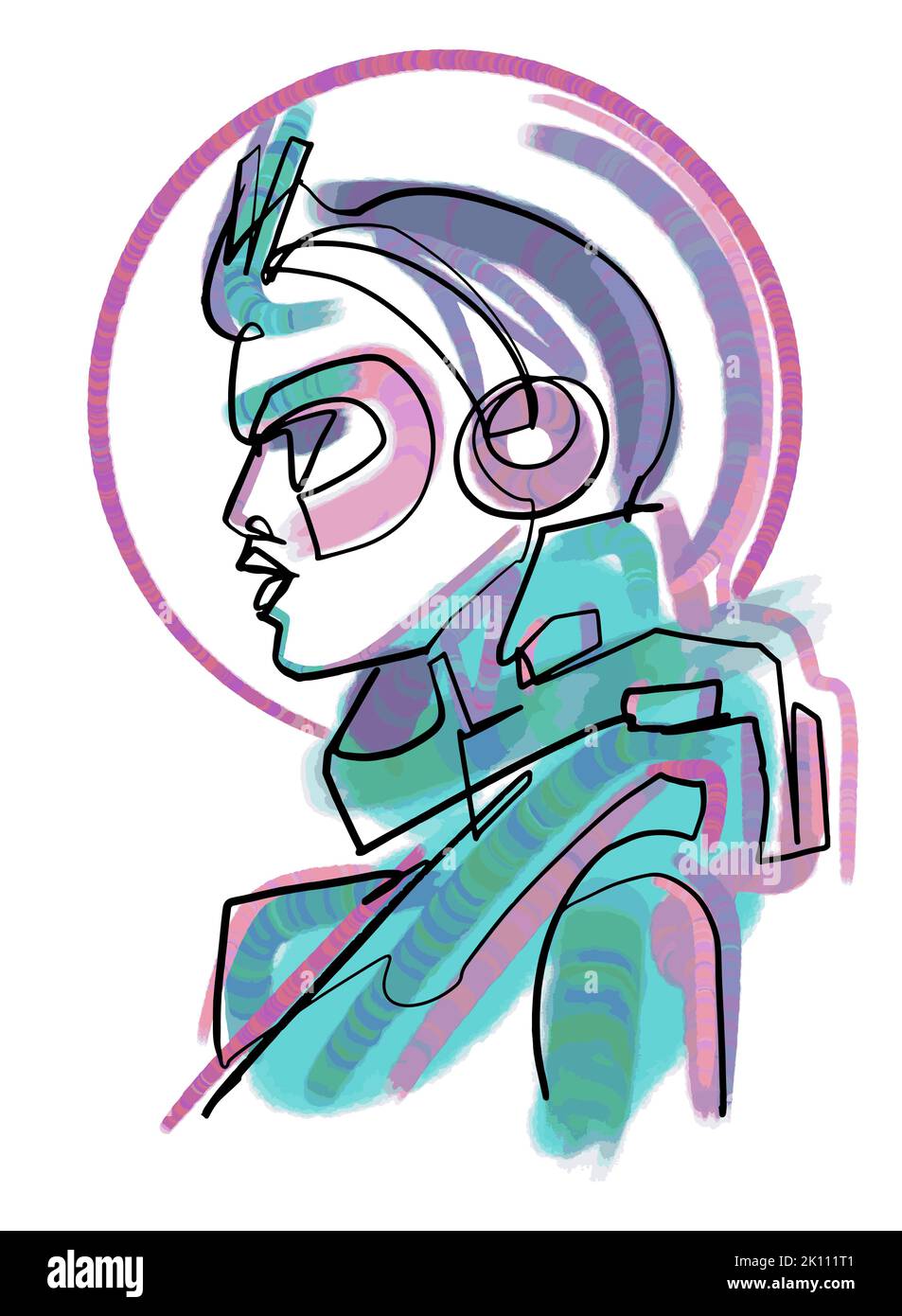 Profile of woman-astronaut In a space suit, minimalist vector portrait ...