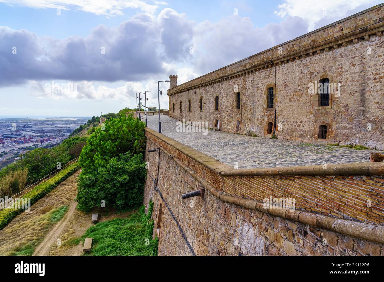 Walls and buildings of the military castle on Mount Montjuic in the ...