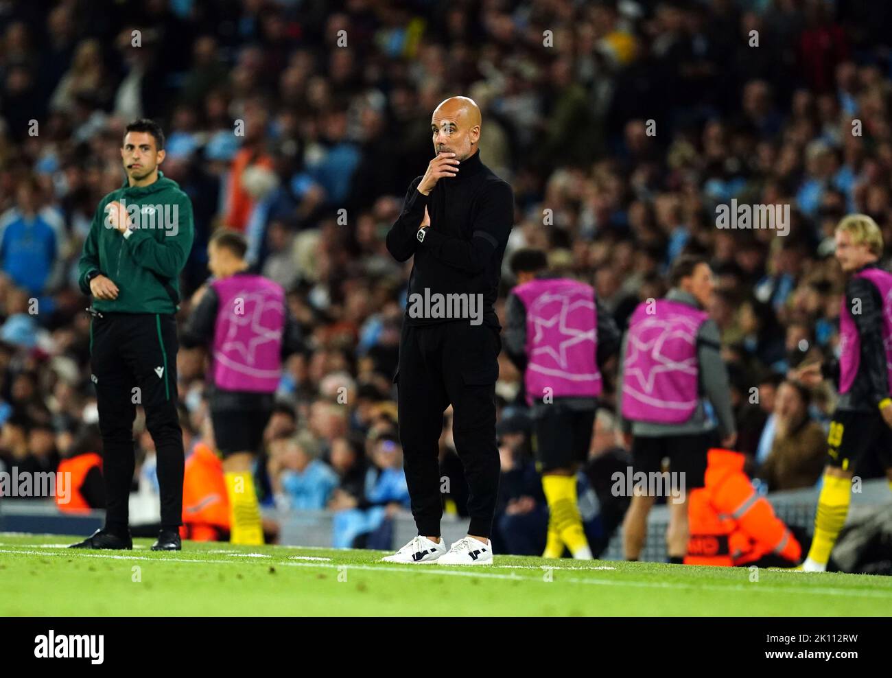 Manchester City manager Pep Guardiola on the touchline during the UEFA ...