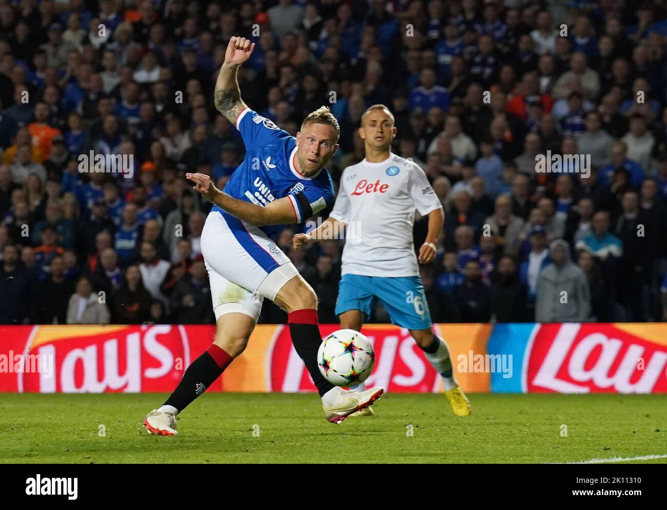 Rangers' Scott Arfield shoots at goal during the UEFA Champions League ...