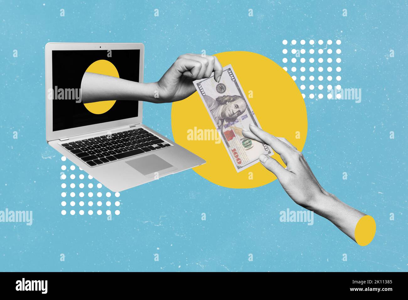 Creative photo collage artwork postcard poster sketch of money payment ...