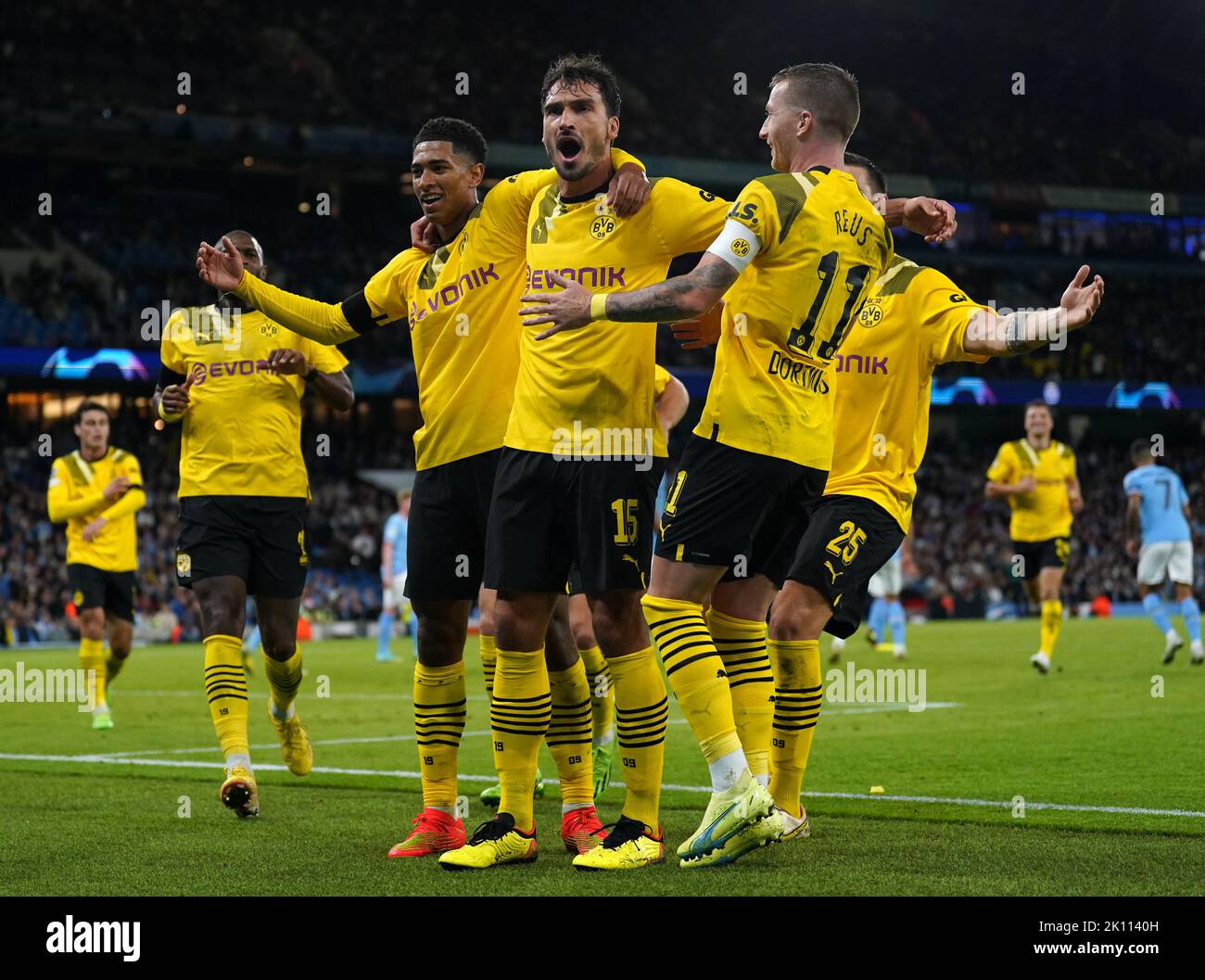 Borussia Dortmund's Jude Bellingham (third left) celebrates scoring ...