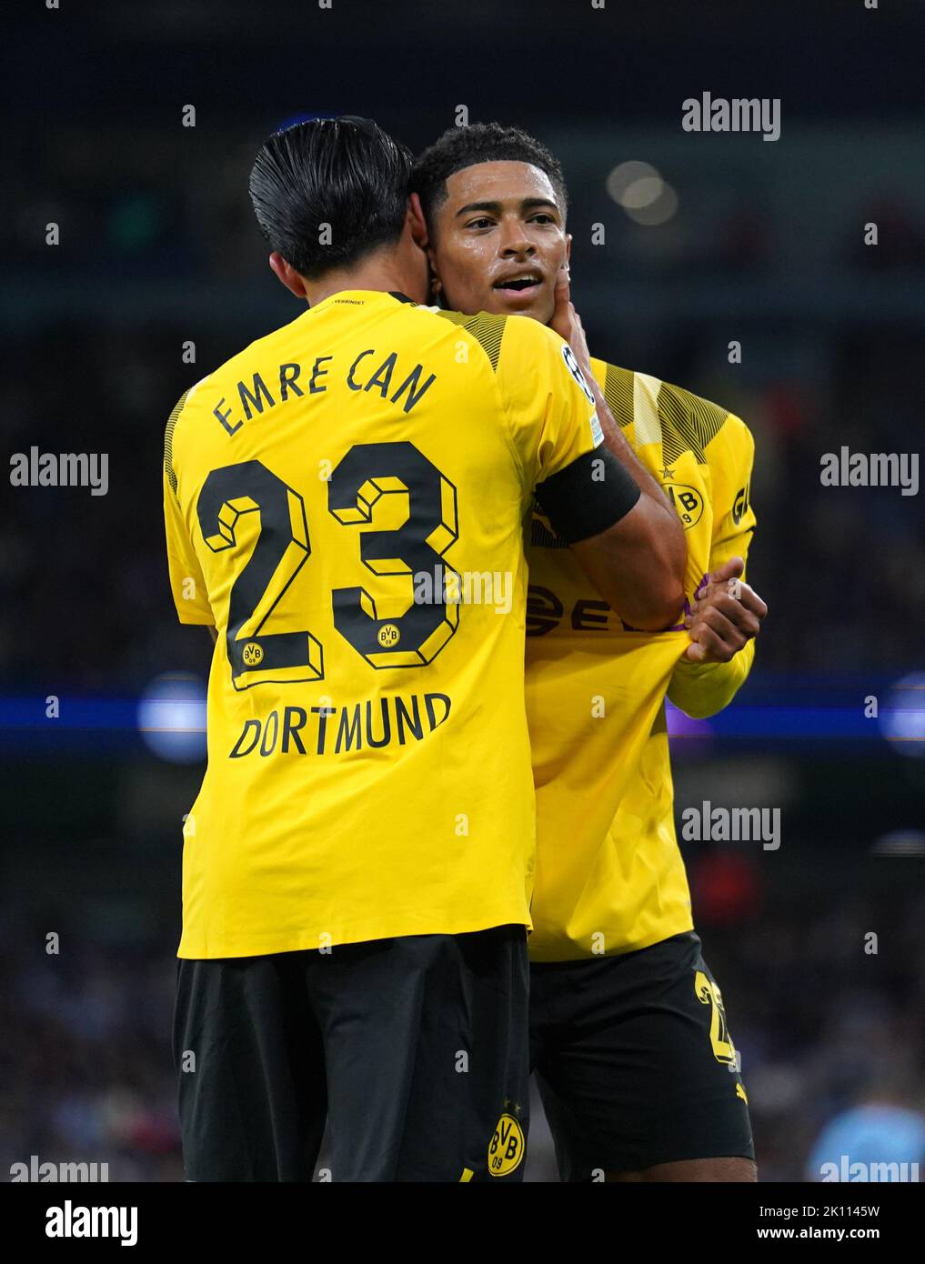 Borussia Dortmund's Jude Bellingham (right) celebrates scoring their ...