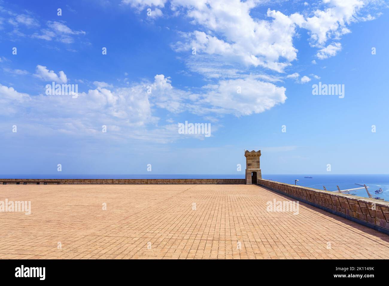 Upper castle esplanade on Mount Montjuic overlooking the Mediterranean ...