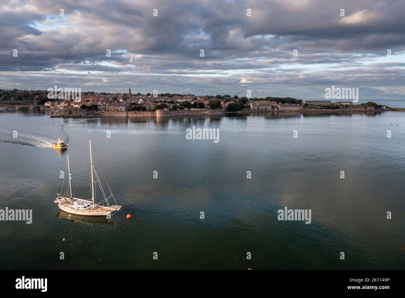 Aerial view of the walled town of Berwick upon Tweed which is Englands ...