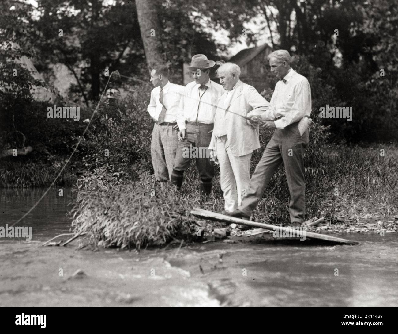 Henry Ford fishing, with Harvey Firestone, Christian, and Thomas Edison ...