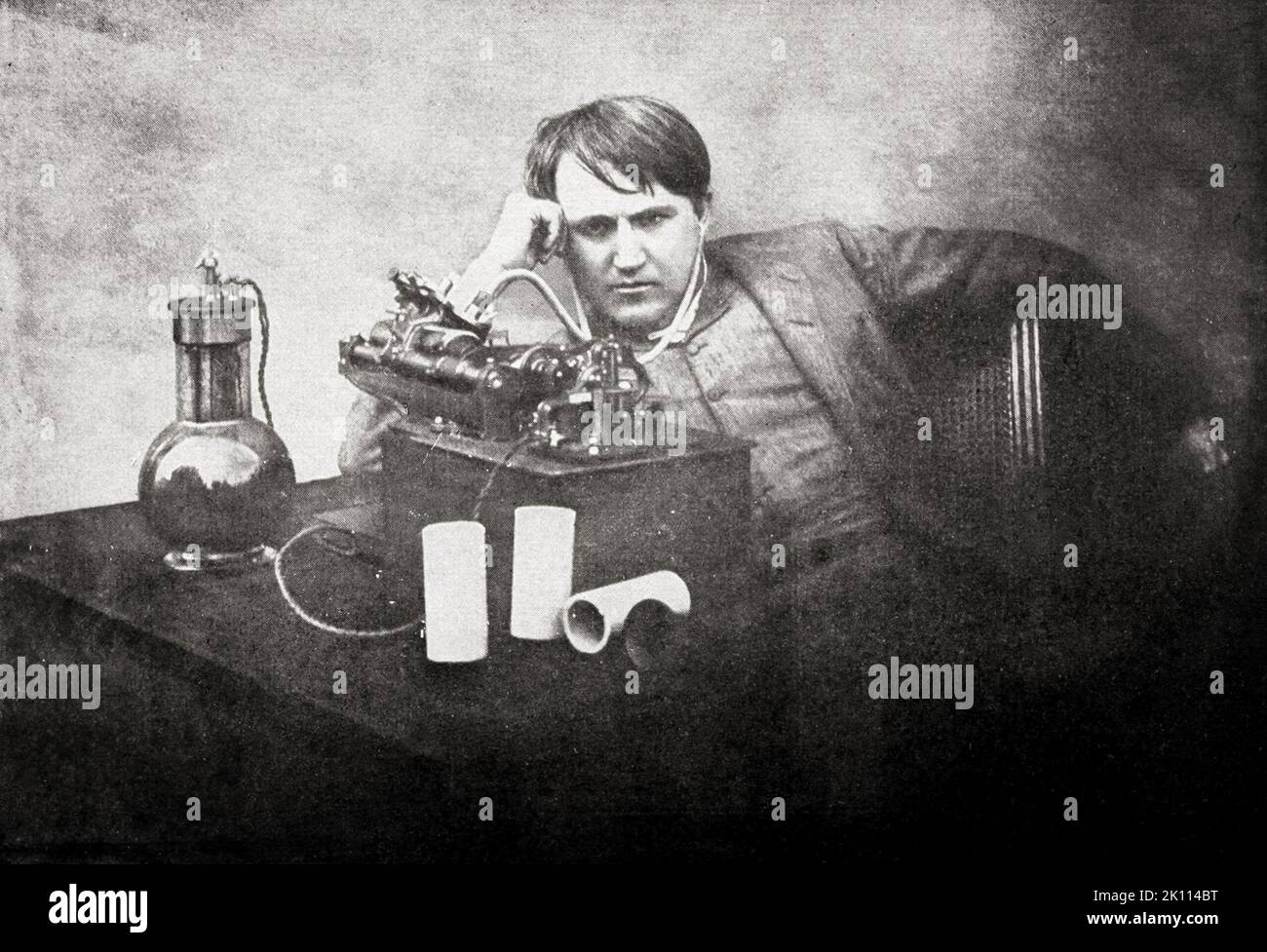 The american Father of invention, Thomas Edison listening to his latest ...