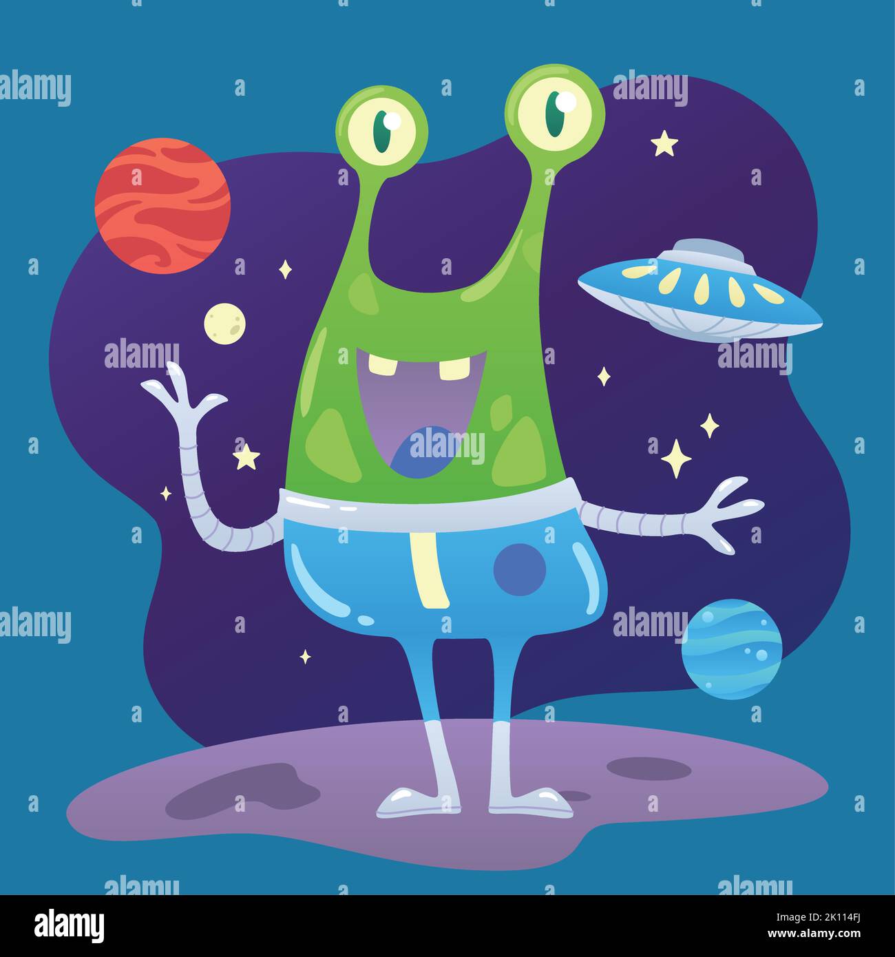 Isolated cute green alien character with astronaut uniform Vector Stock ...