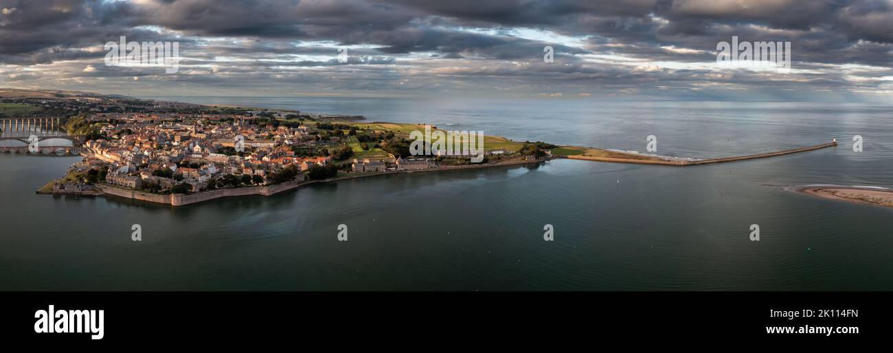 Aerial view of the walled town of Berwick upon Tweed which is Englands ...