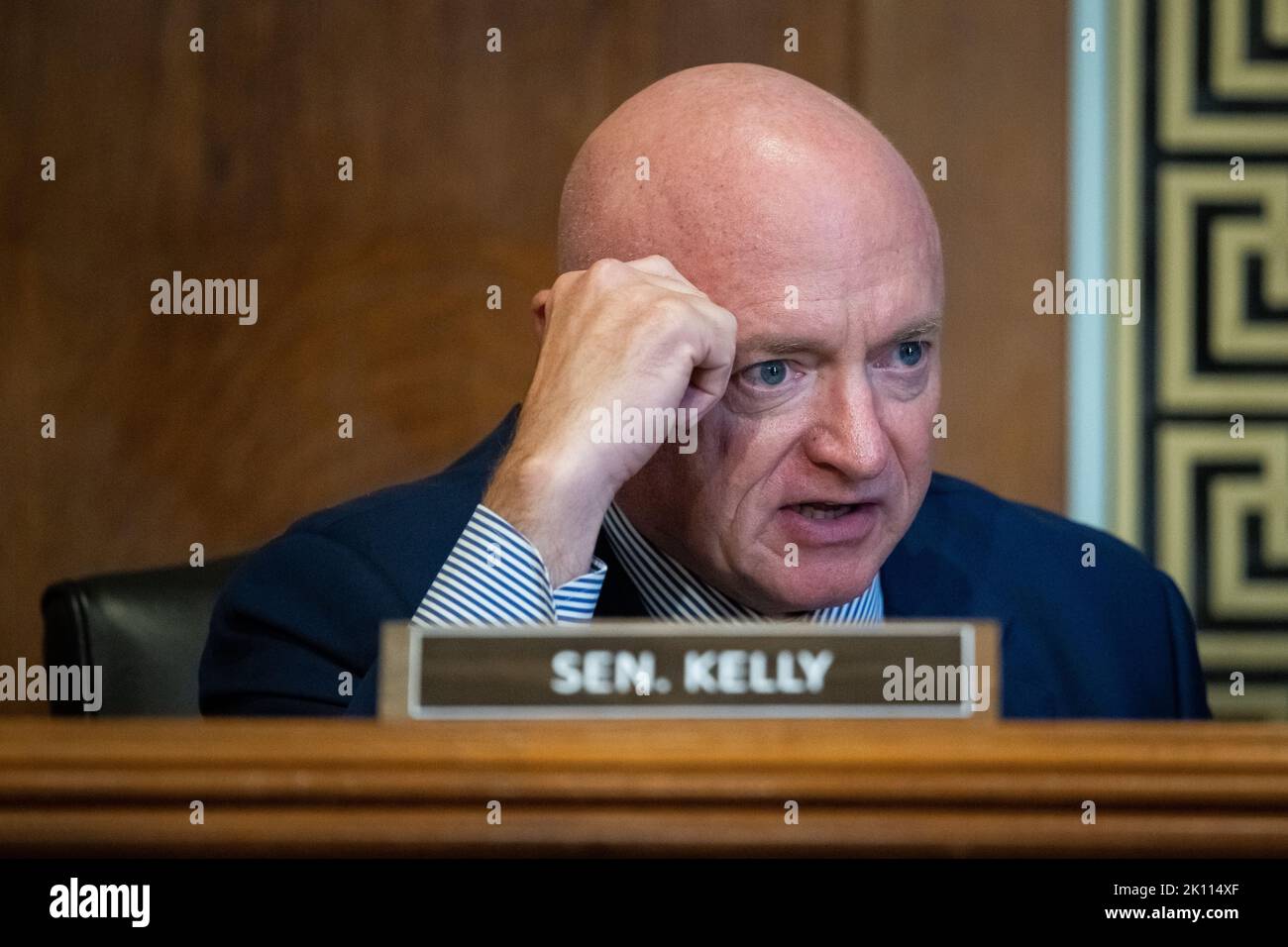 Washington, USA. 14th Sep, 2022. Senator Mark Kelly (D-AZ) questions Shailen Bhatt, President ...