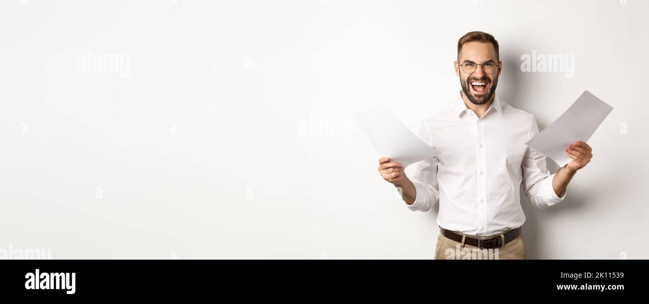 Angry boss disappointed with documents, shouting mad and aggressive ...