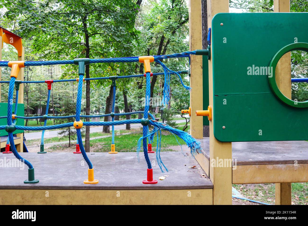 a torn rope on the playground.danger to children on the playground ...