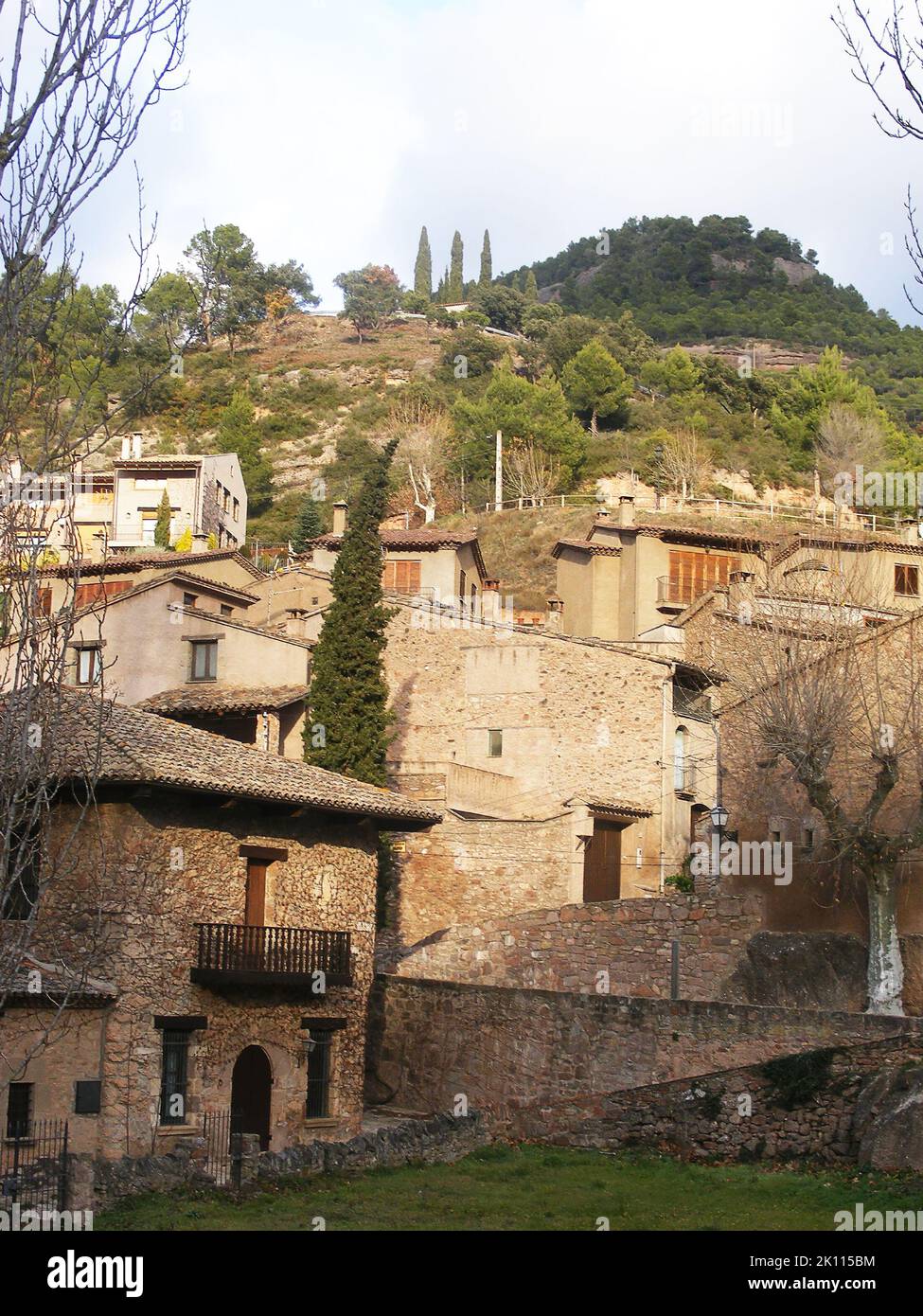 Typical street in Mura, Catalonia. Medieval village in Spain Stock ...