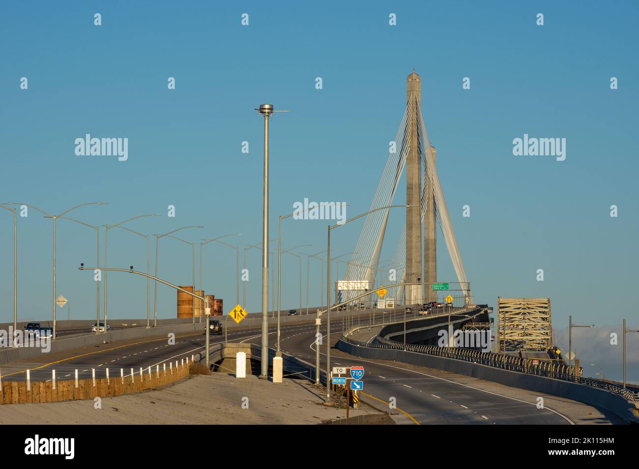 The new Gerald Desmond Bridge shown on a sunny day in Long Beach ...