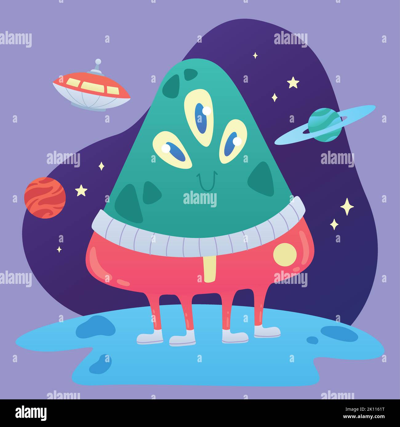 Isolated cute green alien character with three eyes Vector Stock Vector ...