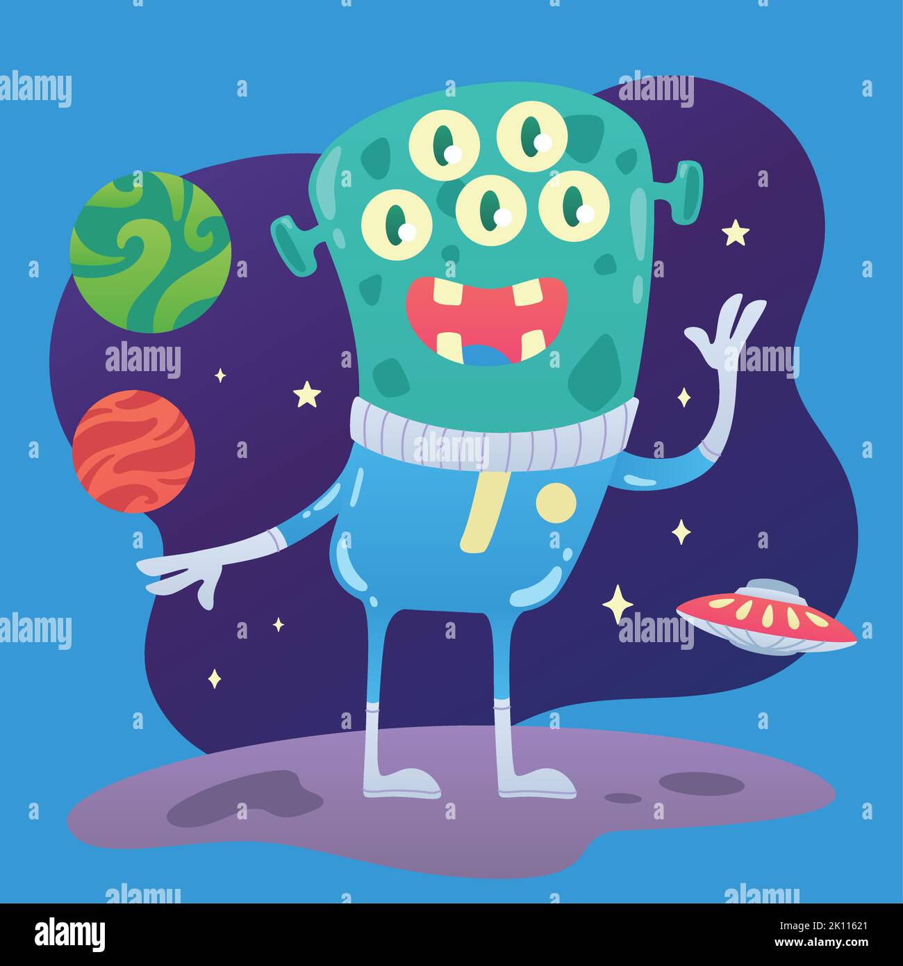 Cute green alien character with 5 eyes Vector Stock Vector Image & Art ...