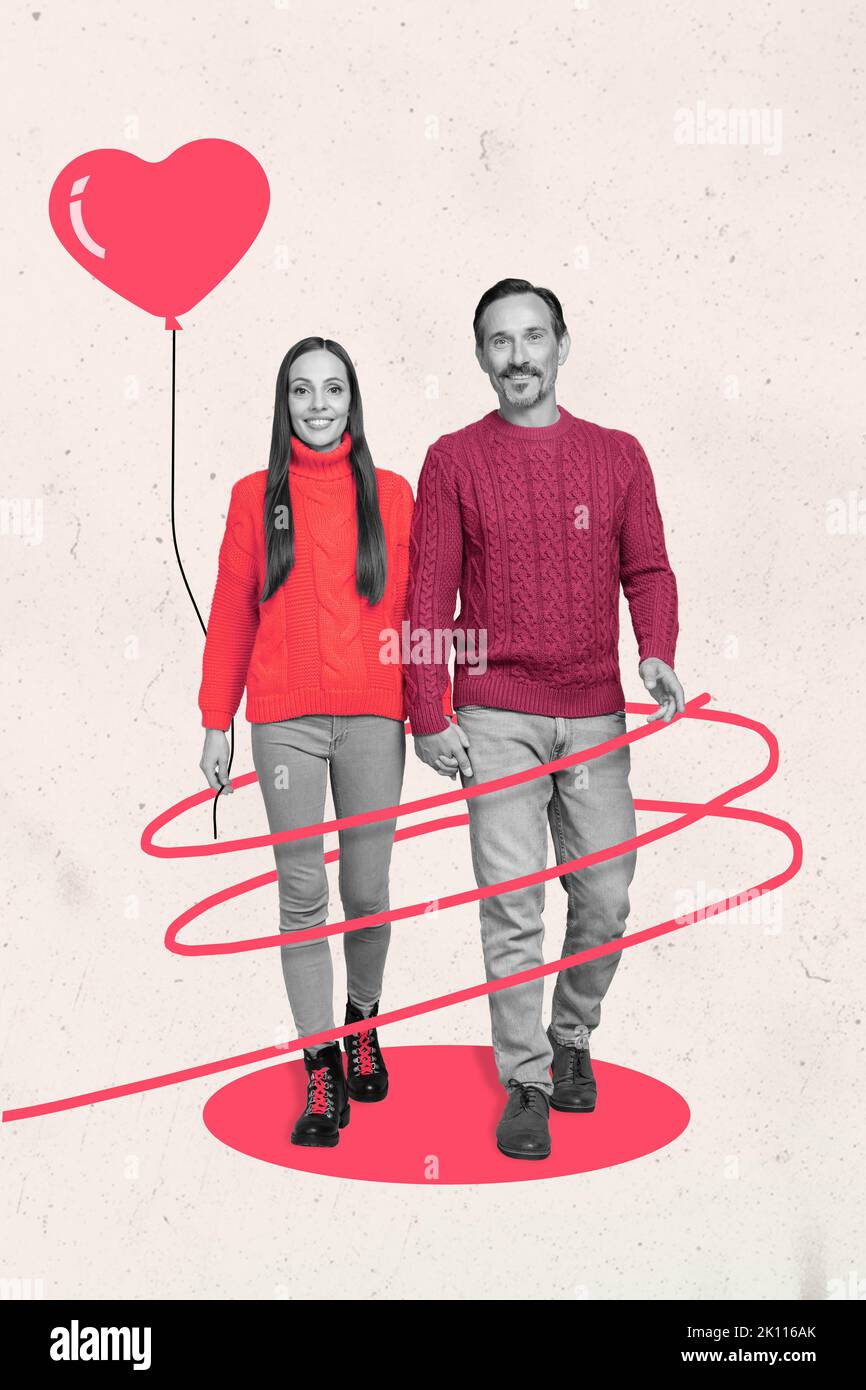 Creative 3d collage artwork poster sketch of two person walking ...