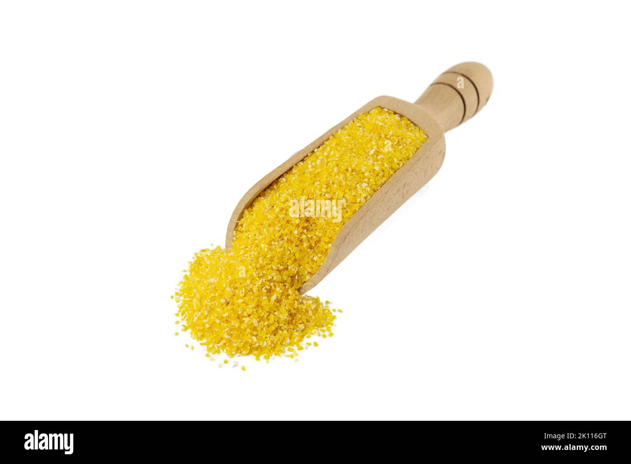 corn grits in wooden scoop isolated on white background. nutrition ...