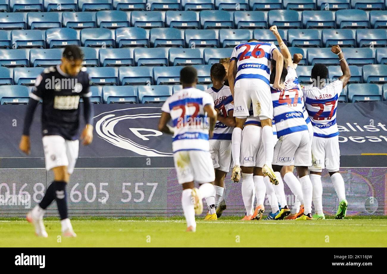 Queens Park Rangers' Stefan Johansen (not shown) celebrates scoring ...