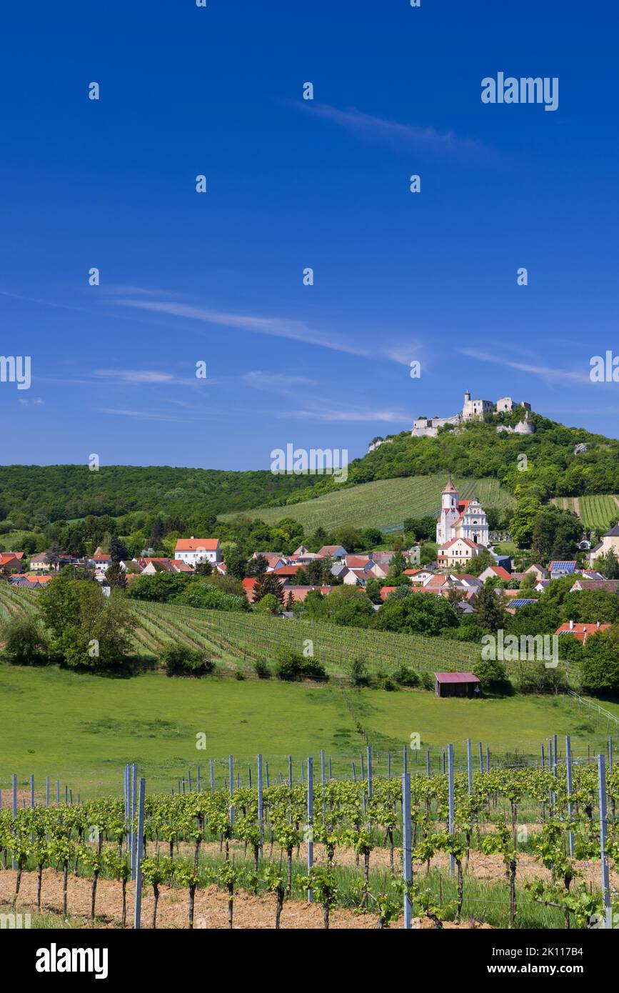 Falkenstein ruins and town with vineyard, Lower Austria, Austria Stock ...