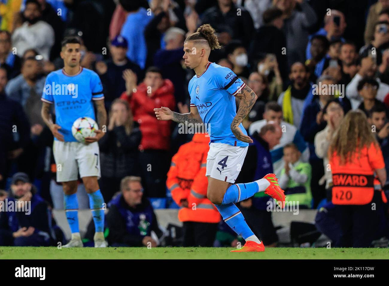 Manchester, UK. 14th Sep, 2022. Kalvin Phillips #4 of Manchester City makes his home debut ...