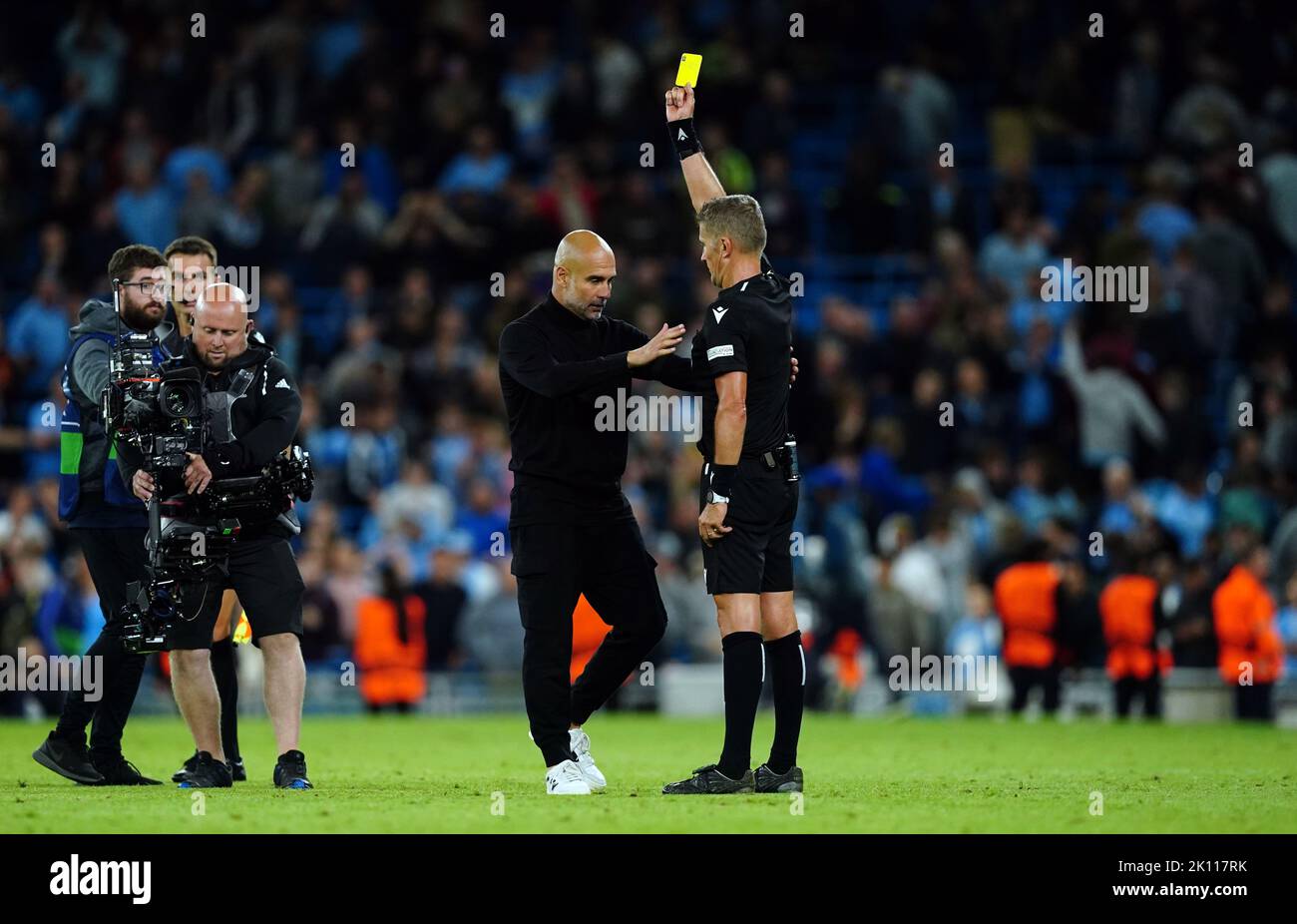 Manchester City manager Pep Guardiola shown a yellow card during the ...
