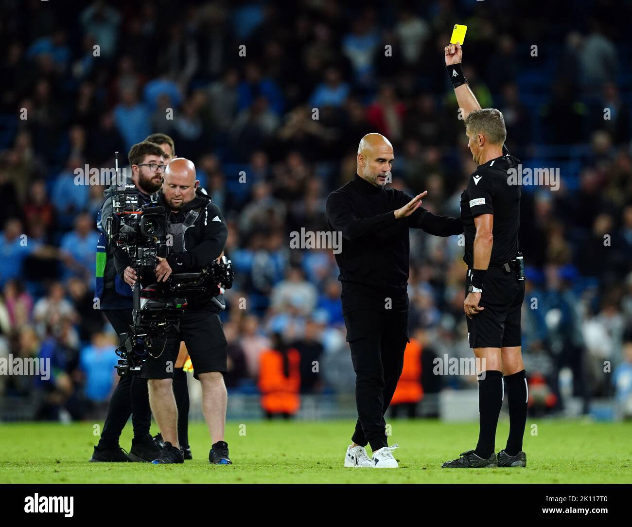 Manchester City manager Pep Guardiola shown a yellow card during the ...