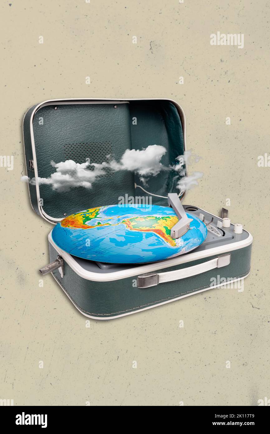 Vertical collage illustration of planet earth flat globe instead vinyl ...